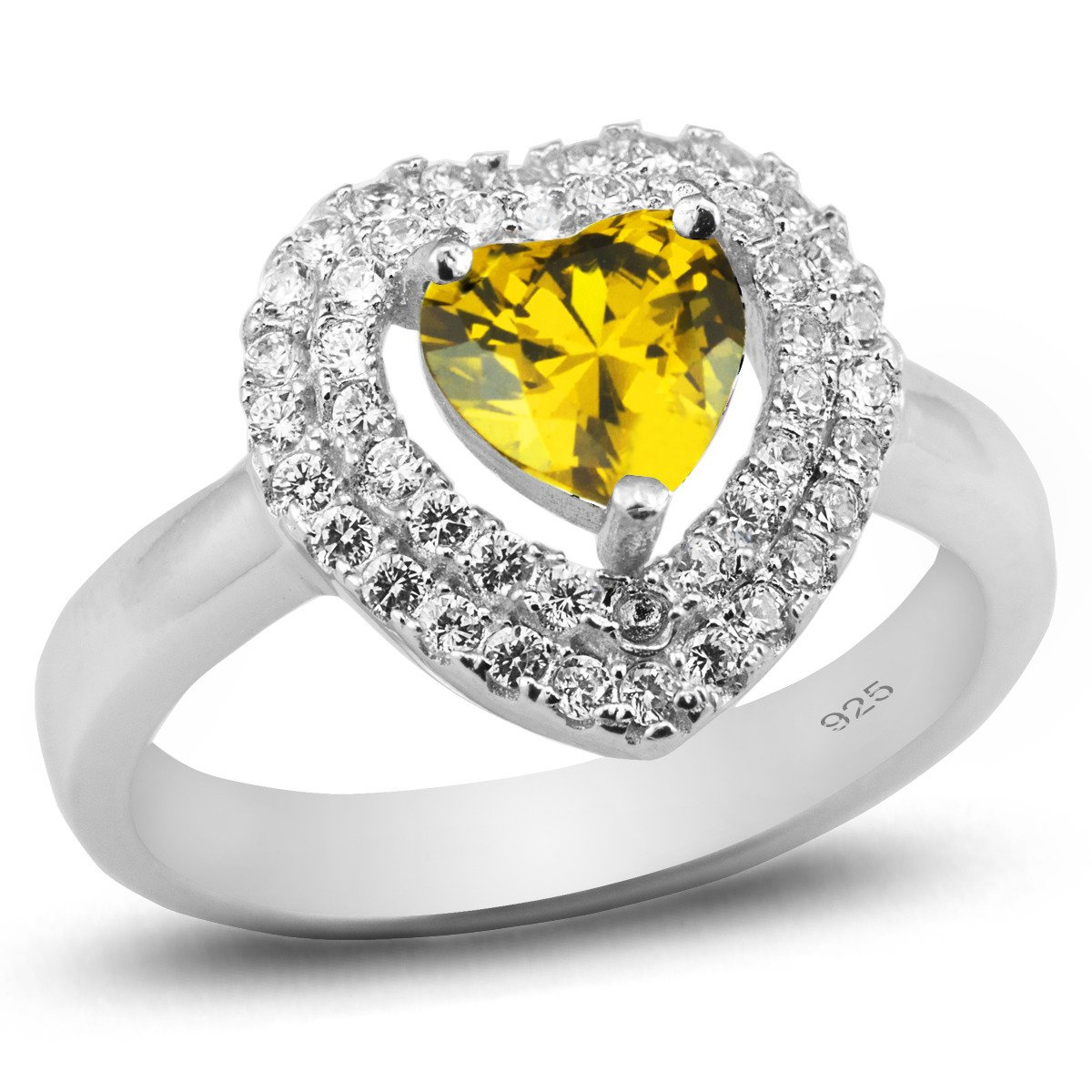 Pierścionek Srebrny Żółte Serce Biały || Żółty
